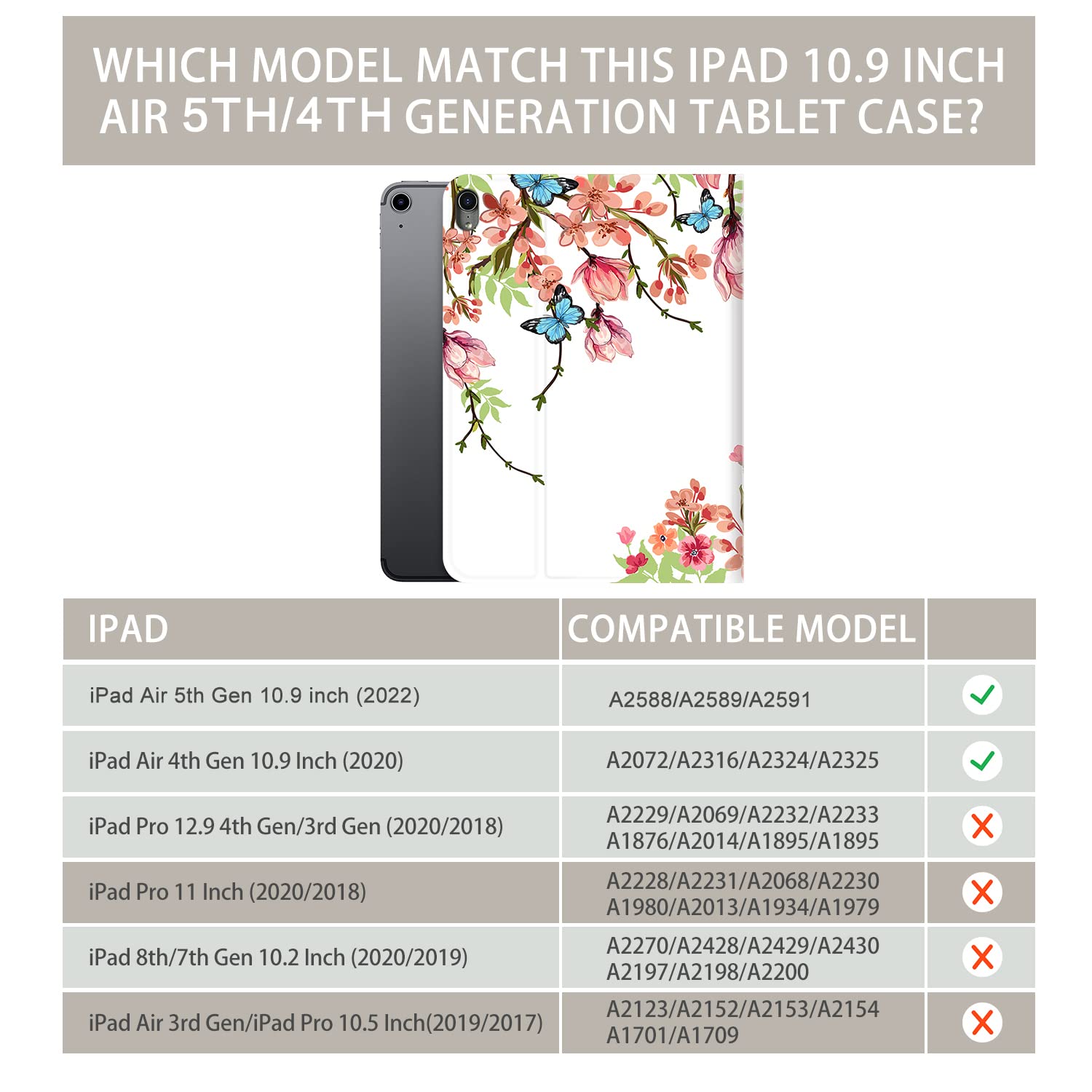 Case for iPad Air 11-Inch 2024, Case for iPad Air Case 5th/4th Generation 10.9 Inch, Case for iPad Air 11 Multi-Angle View Shockproof Case with Adjustable Stand Auto Wake/Sleep,Flowers Hummingbird