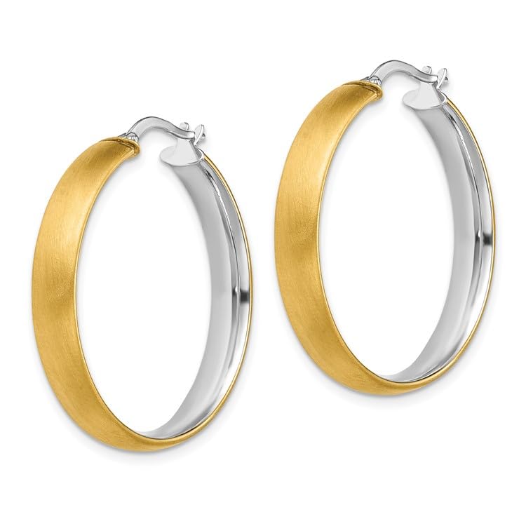 14k Two Tone Gold White Large 5mm and Satin Hoop Earrings Fine Jewelry For Women Gifts For Her