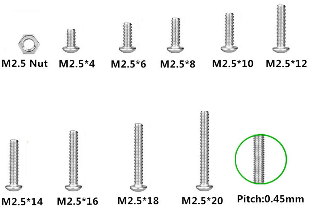 Guard4U 300Pcs Metric M2.5 304 Stainless Steel Button Head Hex Socket Cap Bolts Screws Nuts Assortment Kit- M2.5 x 4mm/ 6mm/ 8mm/ 10mm/ 12mm/ 14mm/ 16mm/ 18mm/ 20mm