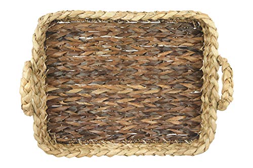 Bloomingville Decorative 22" L Handwoven Seagrass Tray with Handles Basket, Brown