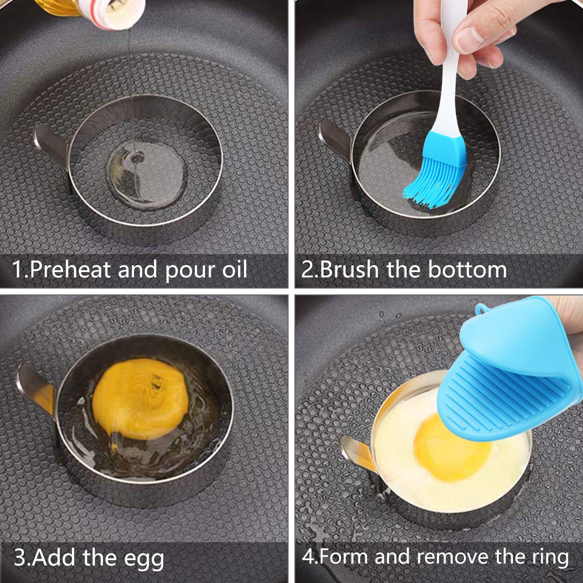 4/6 Pack Egg Ring, 3 Inch Egg Mold Ring Non Stick Stainless Steel Egg Mold Egg Rings for Frying Eggs Pancake Sandwich Cooking Beefsteak Griddle Kitchen Gadgets for Breakfast