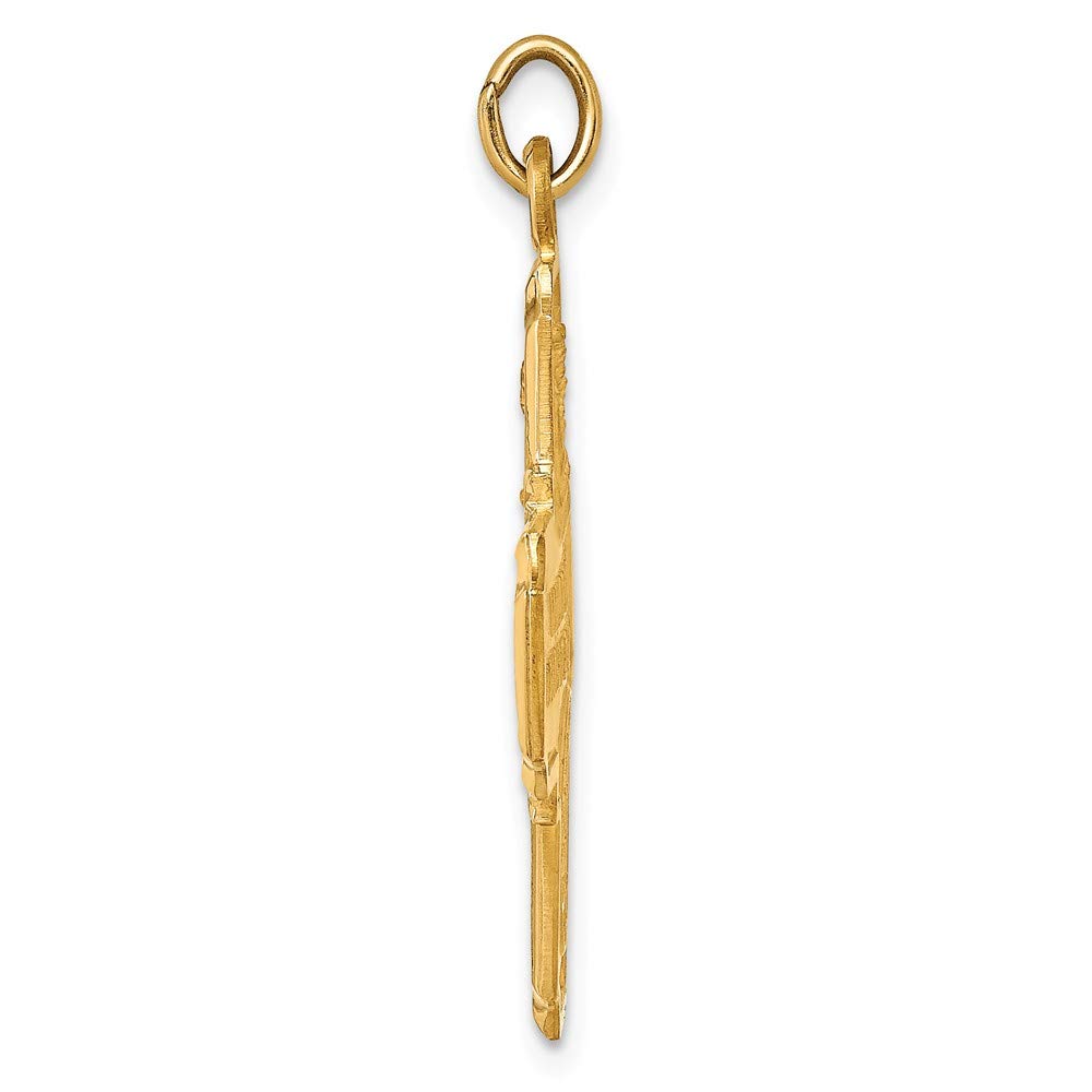 14k Yellow Gold Solid/Medium 4-Way Brushed Matte Finish Pendant Charm Medal