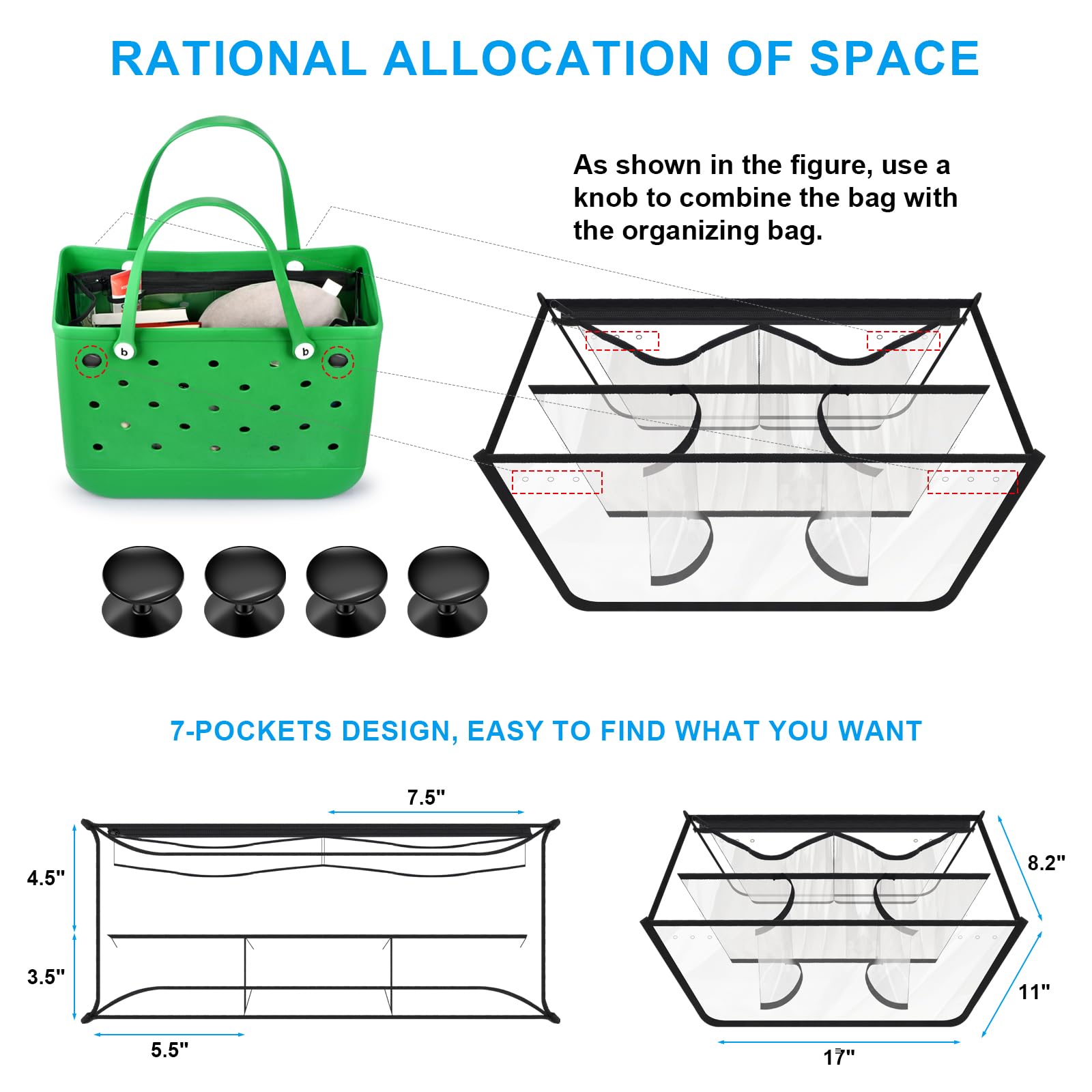 2024 NEW Accessories for Bogg Bag - Divider for Bogg Bag XL,Inserts for Bogg Bag, Bag Dividers, Organizer for bogg bag and Divide Space,Transparent & Black