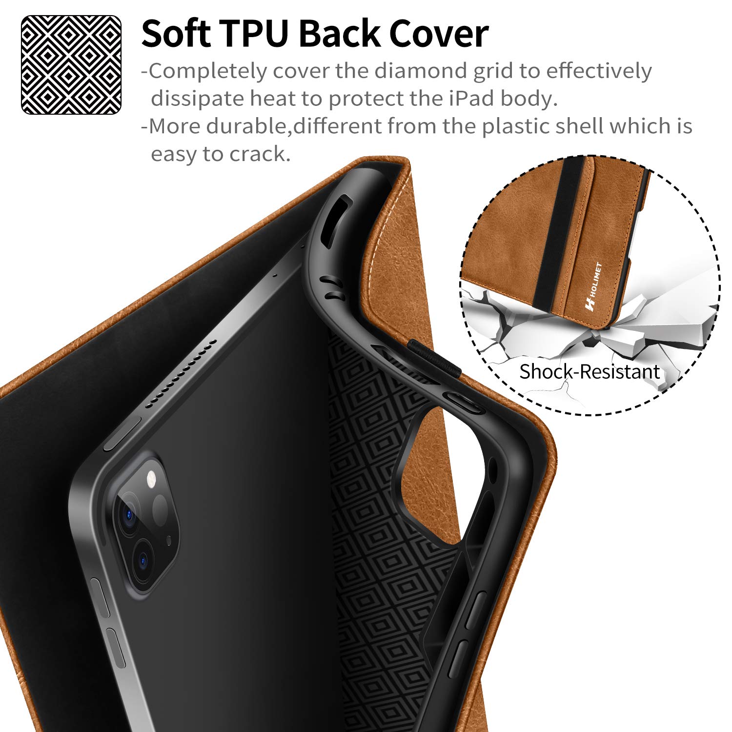 H HOLIMET Case for iPad Pro 11 inch 2022 4th/3rd/2nd/1st Generation 2021/2020/2018 with Pencil Holder PU Leather Protective with Pocket Soft TPU Back Shockproof