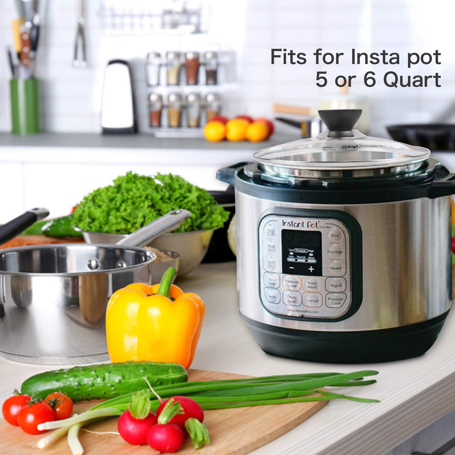 9 inch Tempered Glass Lid for Instant Pot - 6 Quart, Universal Pan or Pot Cover W/Spoon Holder