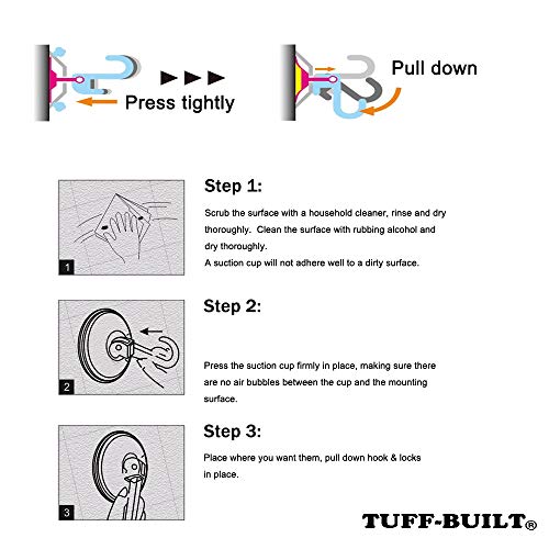 Tuff Built Suction Cup Hooks, 4-Pack Strong Vacuum Utility Hooks for Kitchen Shower Bath, for Coat Hat Towel Robe, Gold Chrome
