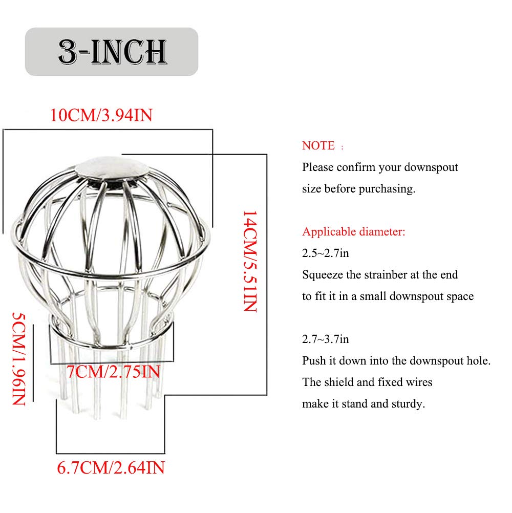 11Pcs Gutter Guard Downspout Leaf Filter Set, Aulufft 3 Inch 304 Stainless Steel Seeds Debris Down Pipe Gutter Balloon Guard Filter Strainer Gutter Protector Cleaner