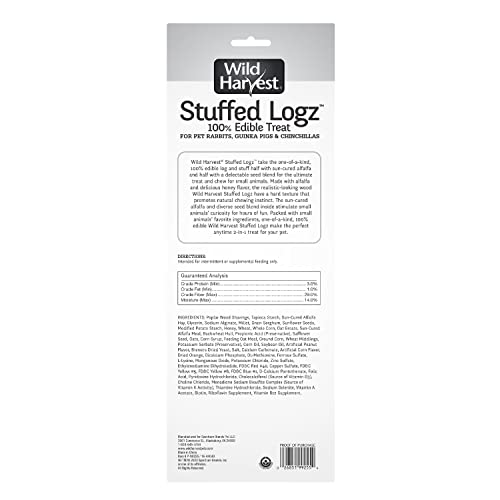 Wild Harvest Stuffed Logz 1 Count, Edible Treat for Rabbits, Guinea Pigs and Chinchillas, Artificial Peanut Butter Flavor