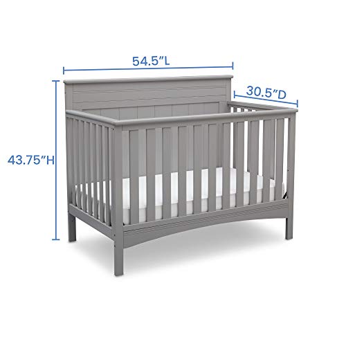 Delta Children Fancy 4-in-1 Crib, Grey + Serta Perfect Slumber Dual Sided Recycled Fiber Core Crib and Toddler Mattress (Bundle)