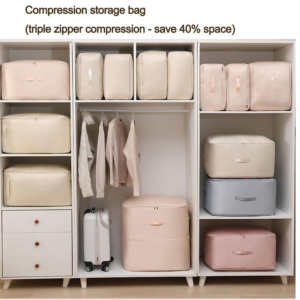 2024 New Ultra Space Saving Self Compression Organizer, Heavy Duty Moving Bags,Storage Tote for Space Saving, for Comforters,Blankets,Bedding. (Gray, X-Large)