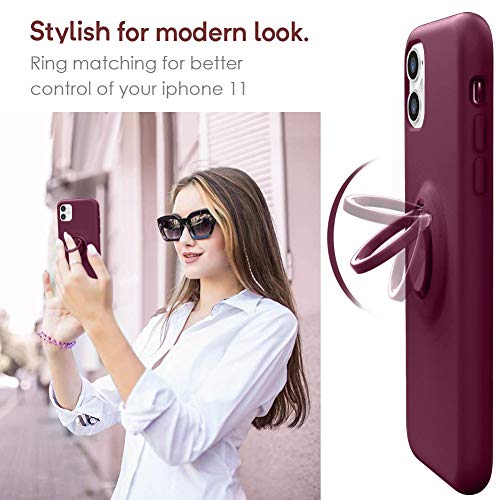MOCCA for iPhone 11 Case with Ring Kickstand | Super Soft Microfiber Lining | Anti-Scratch Liquid Silicone Shock-Absorbing Case for iPhone 11 - WineRed