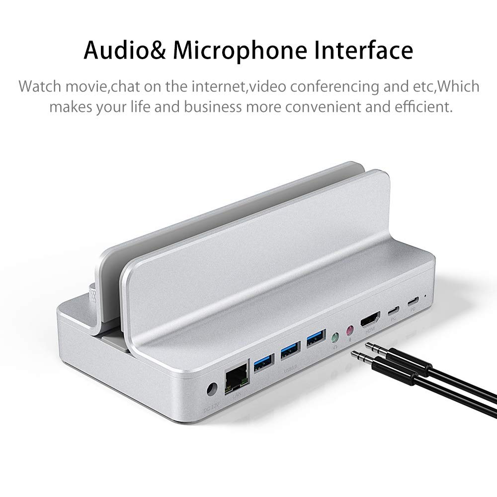 SHYPT USB C HUB with Adjustable Stand Holder Type C to USB3.0 RJ45 PD Dock HDMI-Compatible Adapter Splitter for PC Accessories