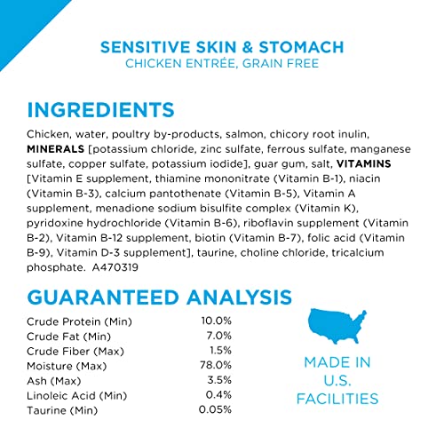 Purina Pro Plan Sensitive Skin And Stomach Wet Cat Food Variety Pack, Sensitive Skin And Stomach Entrees - (24) 3 oz. Cans