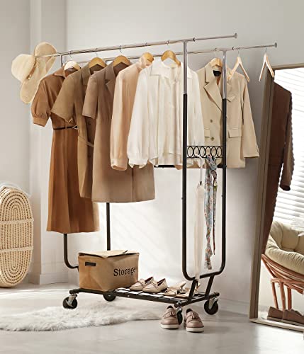 LIFEFAIR Clothing Garment Rack Double Rail Heavy Duty Rolling Clothes Rack with Wheels and Bottom Shelves Capacity 550 lbs Hanging Organizer Stand