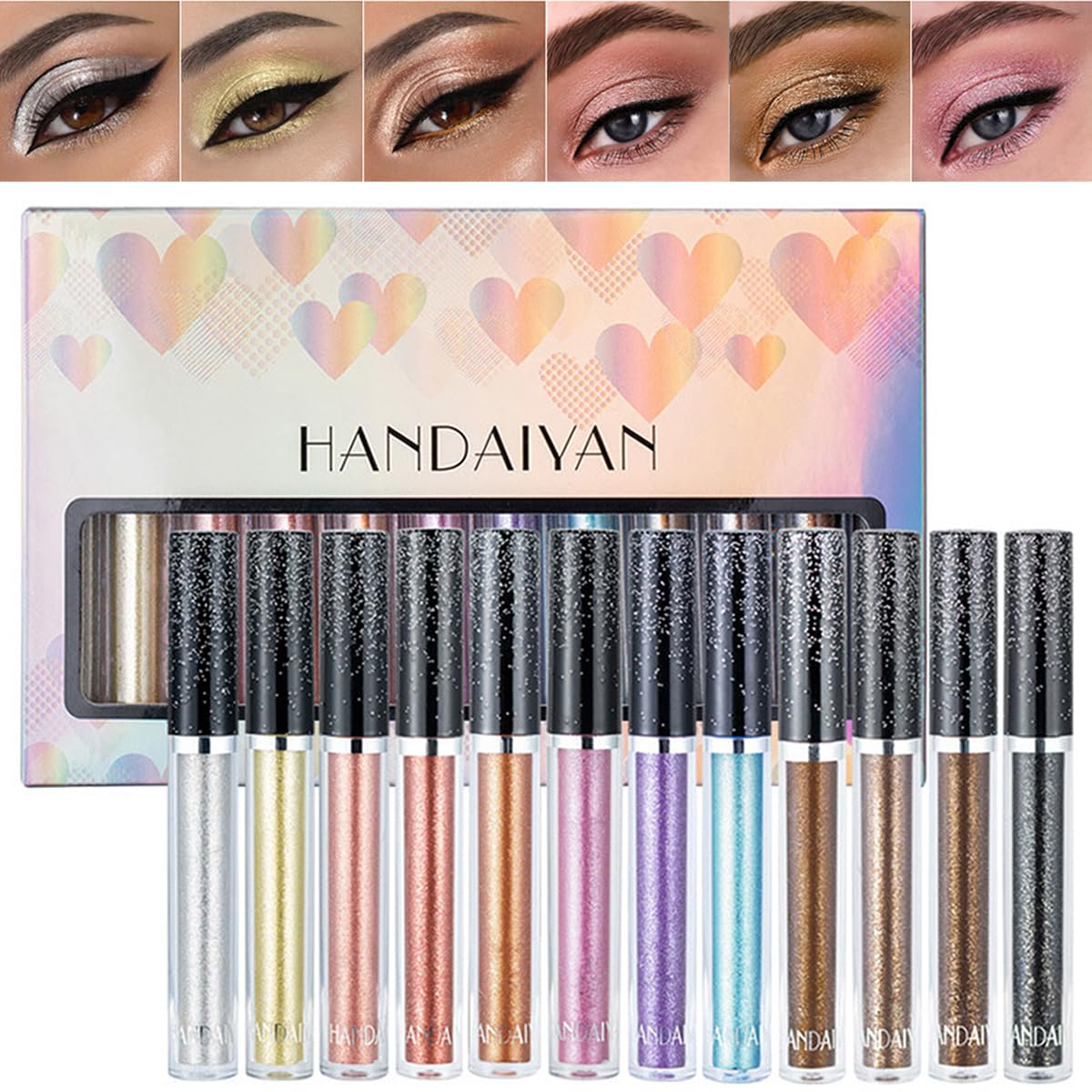 12 Colorful Liquid Glitter Eyeshadow Set, Multi-dimensional Metallic Shimmer Liquid Eyeshadow, Sparkling Smokey Eye Shadow, Smooth Quick Drying Long Lasting Liquid Glitter EyeShadow Eyeliner Set