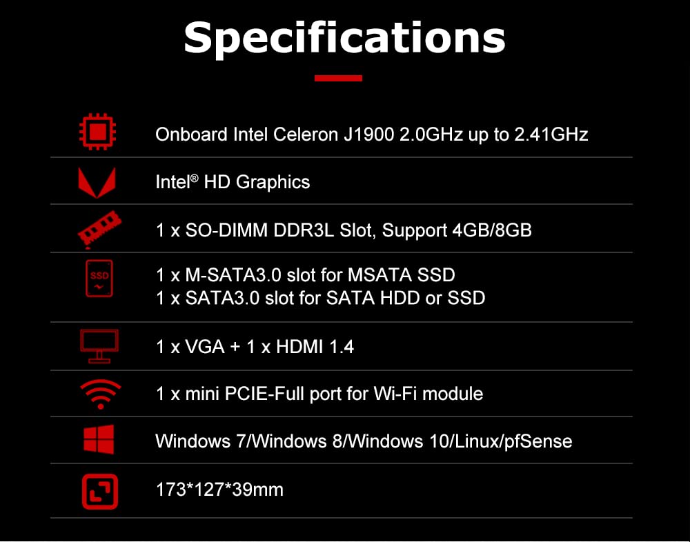 EGSMTPC Mini PC with 4GB RAM 32GB SSD WiFi, 4 GIGA LAN Port, VGA HDMI, 2 USB Port, Celeron J1900 Processor Quad core 2 GHz, Fanless Mini PC J1900
