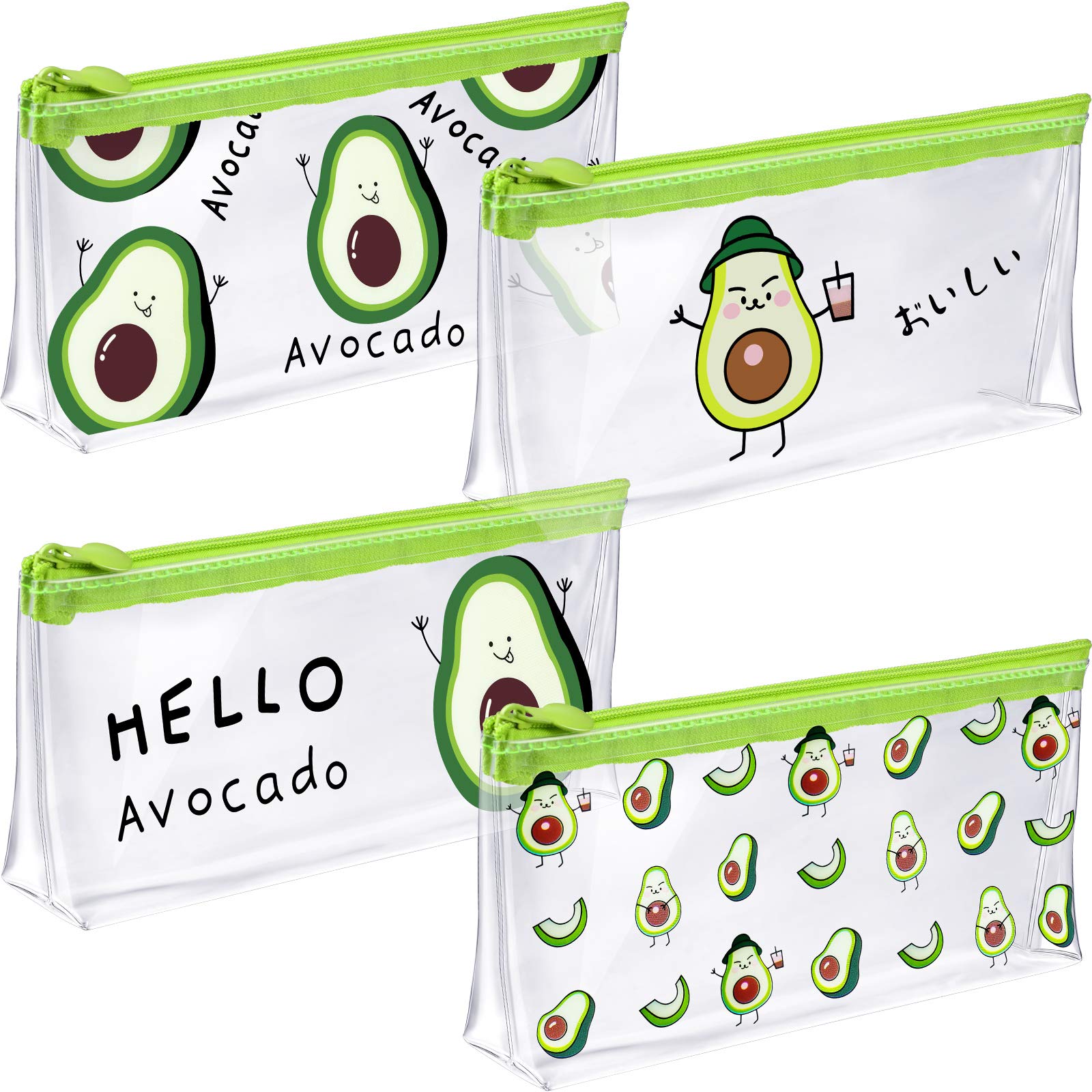 4 Pieces Avocado Pencil Case Cute Waterproof Transparent Pencil Bag Avocado Pen Marker Holder Pouch Box Zipper Pen Case Makeup Bags Stationery Organizers for Students Boys Girls Women Over 6 Years