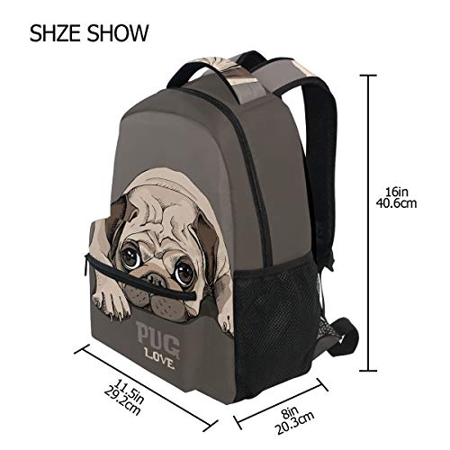 ALAZA Cute Pug Puppy Dog Coffe Brown Large Backpack Personalized Laptop iPad Tablet Travel School Bag with Multiple Pockets