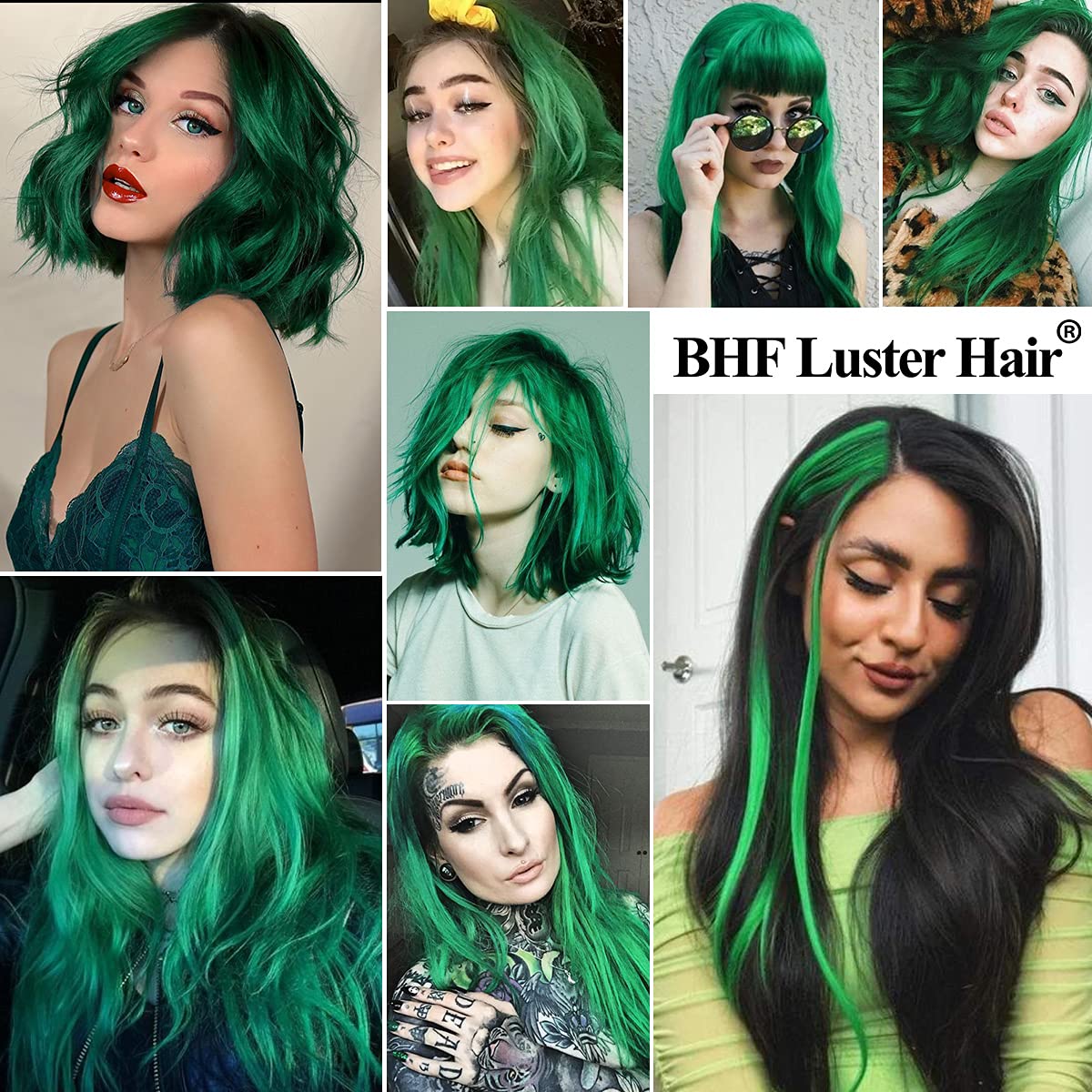 Colored Clip in Hair Extensions 22" 10pcs Straight Fashion Hairpieces for Party Highlights Green