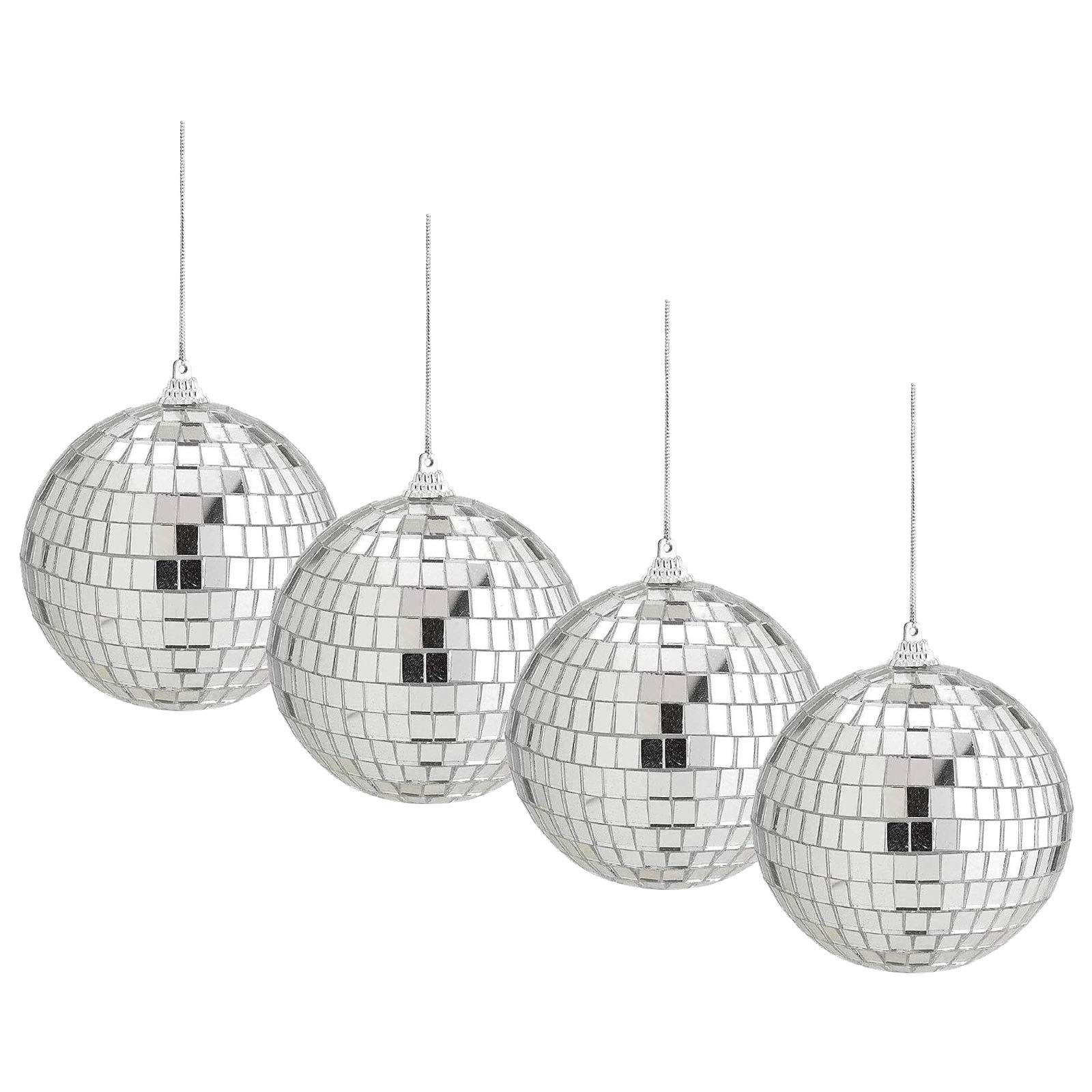 4 Pieces Mirror Disco Ball, Uspacific 4 Incn Silver Hanging Party Disco Ball for Party or DJ Light Effect, Home Decorations, Stage Props, Game Accessories