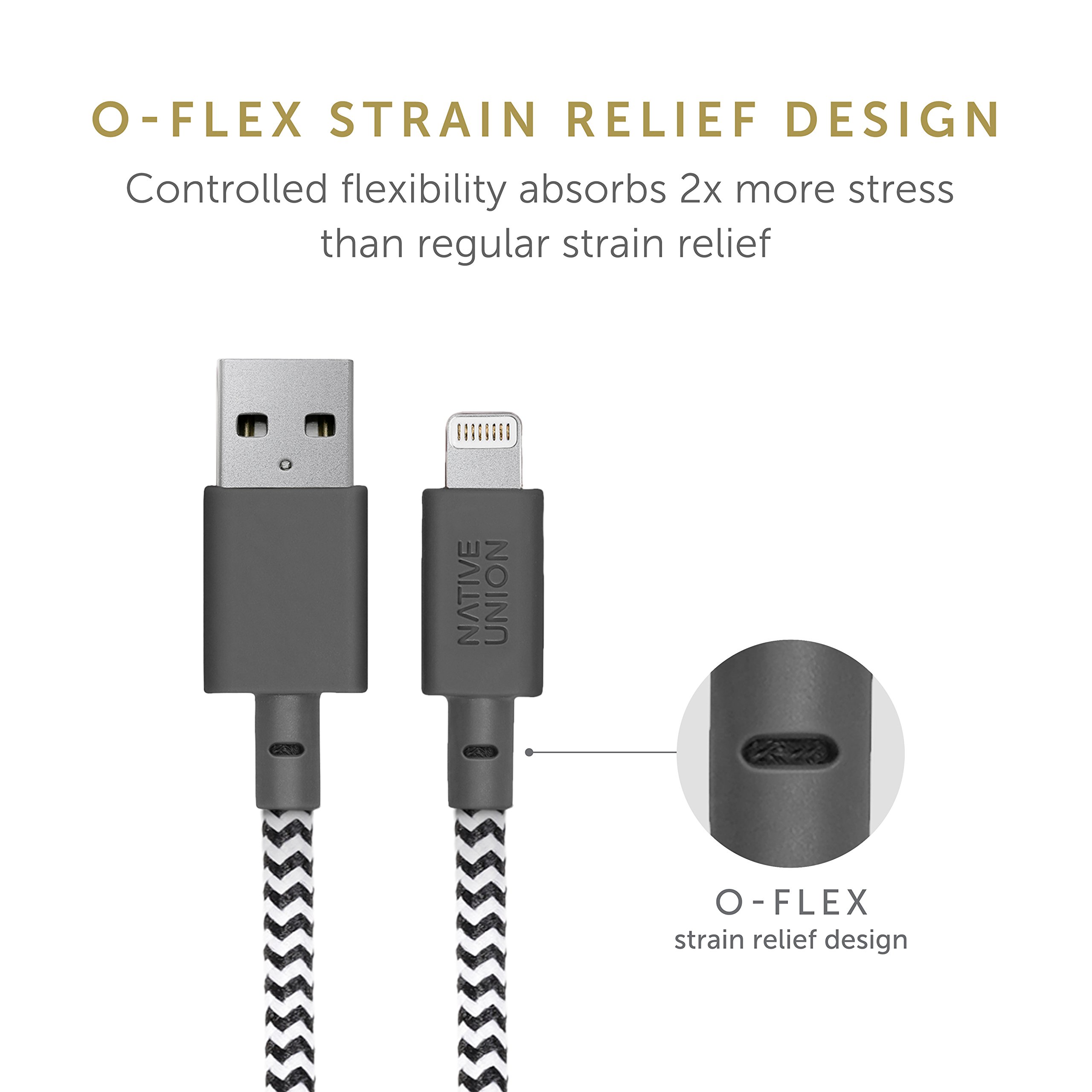 Native Union BELT Cable XL - 10ft Ultra-Strong Reinforced [MFi Certified] Durable Lightning to USB Charging Cable with Leather Strap compatible with iPhone 14, iPhone 13, iPhone 12 and Earlier (Zebra)