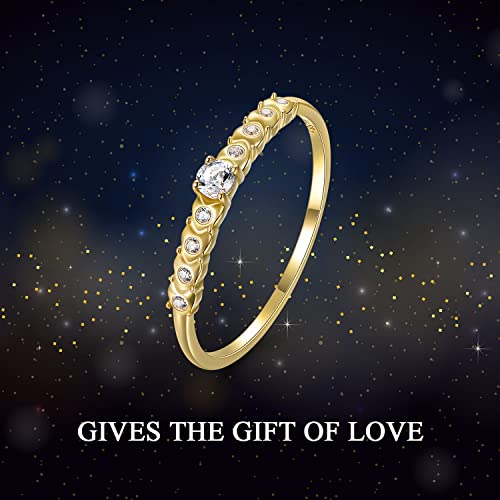 14K Gold Plated Sterling Silver CZ Simulated Diamond Stackable Ring Half Eternity Bands Engagement Ring for Women (14k gold plated - yellow, 11)