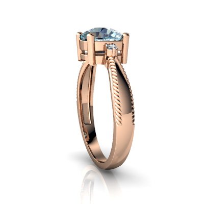 14kt Rose Gold Aquamarine and Diamond 6mm Cushion Cushion Rope Ring - Size 5