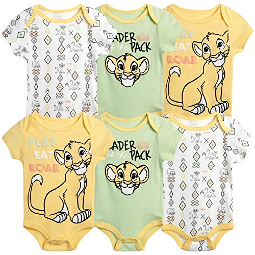 Disney Baby Boys 6 Pack Bodysuit -Mickey Mouse & Friends, Lion King, Winnie the Pooh Bear (Newborn/Infant), Size 6-9 Months, Lion King