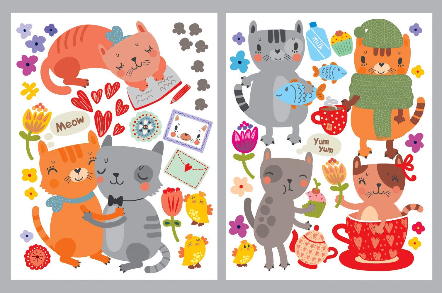 Cat Wall Stickers for Kids - Baby Vinyl Home Décor - Cute Animal Decals for Bedroom Playroom