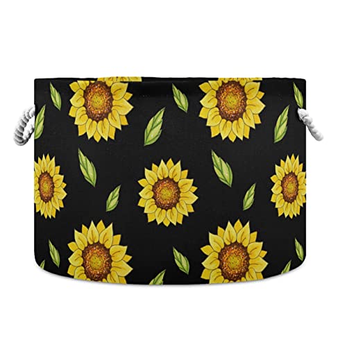 ALAZA Flower Seamless Sunflower Floral Storage Basket Gift Baskets Large Collapsible Laundry Hamper with Handle, 20x20x14 in