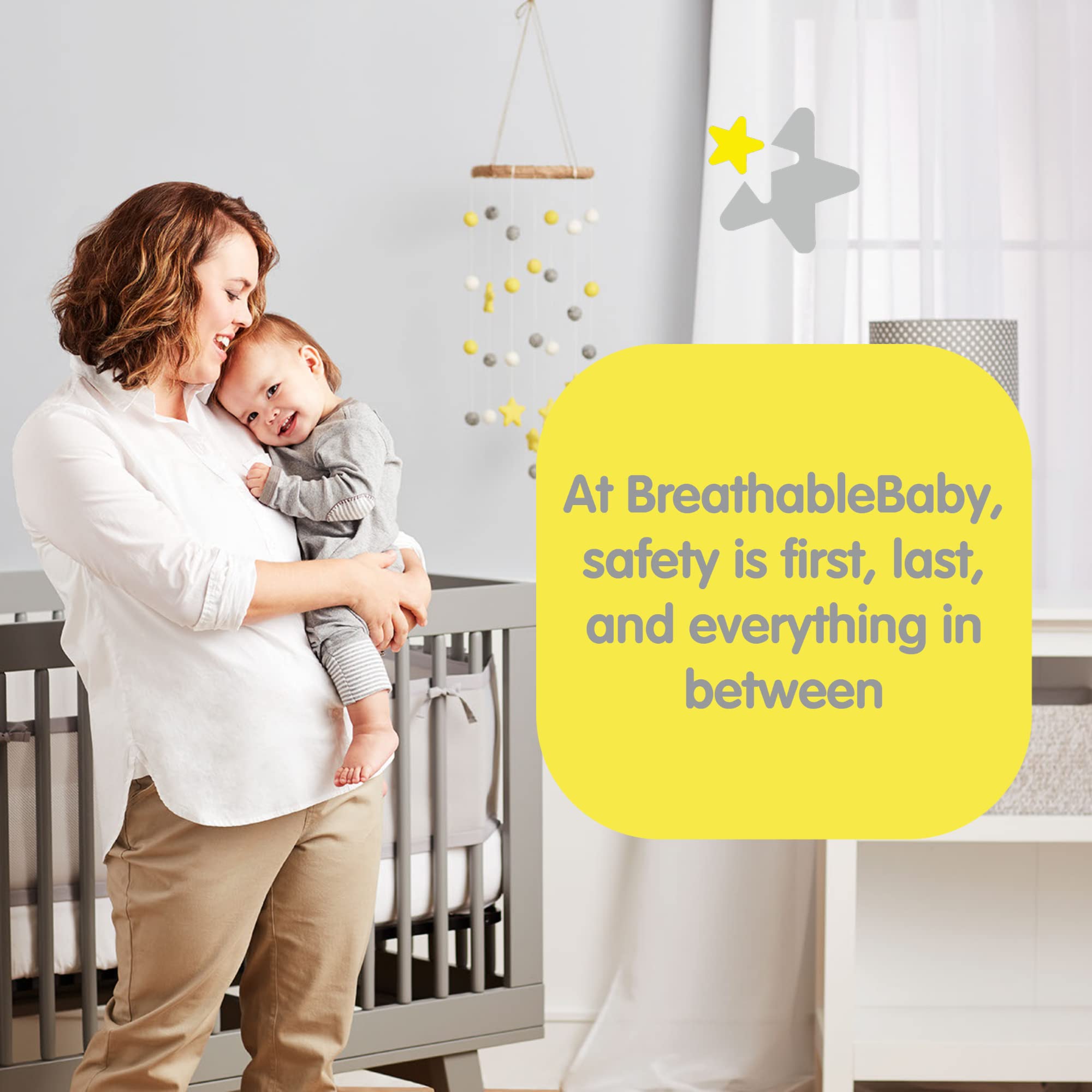 BreathableBaby Breathable Mesh Liner for Full-Size Cribs, Deluxe 4mm Mesh, White Ruffle (Size 4FS Covers 3 or 4 Sides)