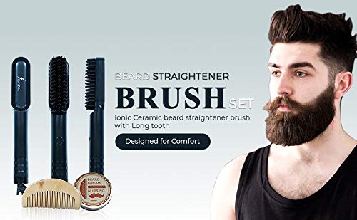 Beard Straightener Brush w/Free Beard Balm & Comb, Premium Hair Straightening Brush Kit, Heated Beard Comb, 3-Heat Settings, Fast Heat Beard Brush for Men - StormiNite