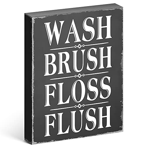 Barnyard Designs Wash Brush Floss Flush Box Sign Rustic Primitive Farmhouse Country Bathroom Home Decor Sign 10β x 8β