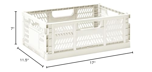 3 Sprouts Recycled Plastic Collapsible Crate - Stackable Folding Storage Crate for Organization for Adults & Kids - Foldable Plastic Crate - Large - Cream