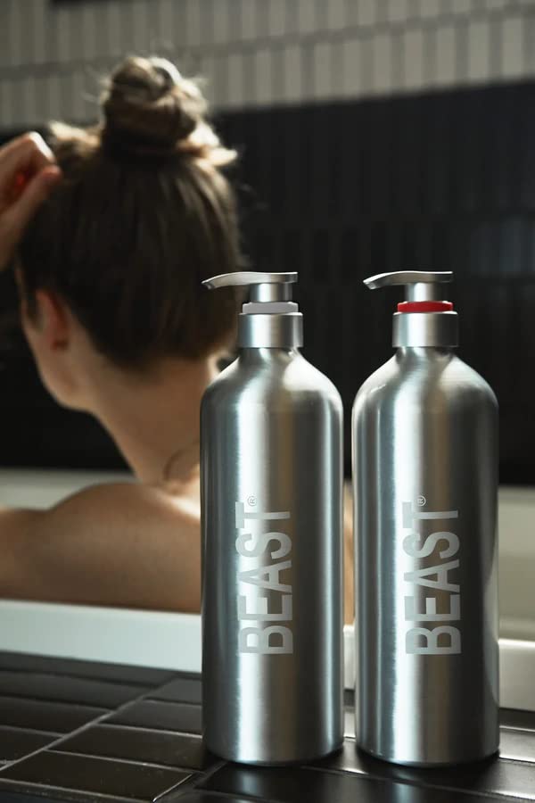 Beast Bottle - Reusable 16oz Eco-Friendly Shower Bottle Made From Durable Recycled Aluminum - Refillable with Tame The Beast Shampoo Conditioner Body Wash Liquid Soap Shaving Cream