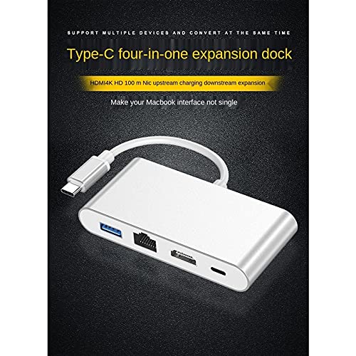 SHYPT Type-C to HDMI-Compatible Four in One Converter Network Card Hub Docking Station HDMI-Compatible/USB Splitter 3.0 Hub