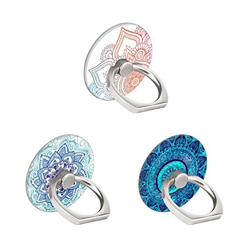 BF2JK Three Pack Cell Phone Ring Holder, 360°Rotation Finger Ring Stand Grip for Smartphones,Tablets,Pads (Mandala Flower)