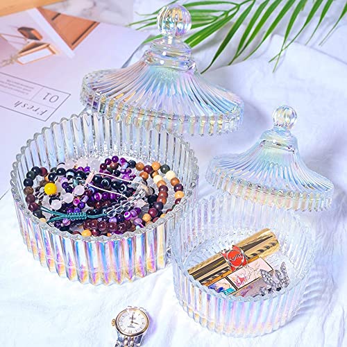 300ml/10oz Candy Dish with Lid, Glass Candy Jar Crystal Decorative Cookie Bowl for Candy Buffet Office Desk, Dazzling Jewelry Cotton Balls Container, Gift for Christmas, Parties, Wedding, Valentines