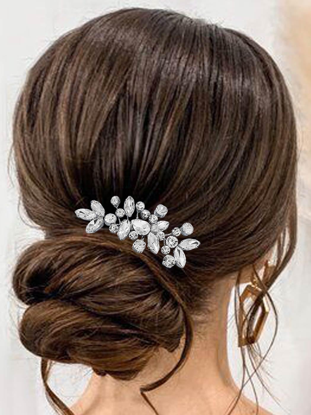 Catery Crystal Wedding Hair Comb Rhinestone Bridal Hairpieces Bridesmaid Clips Accessories for Brides and Women (A Silver)