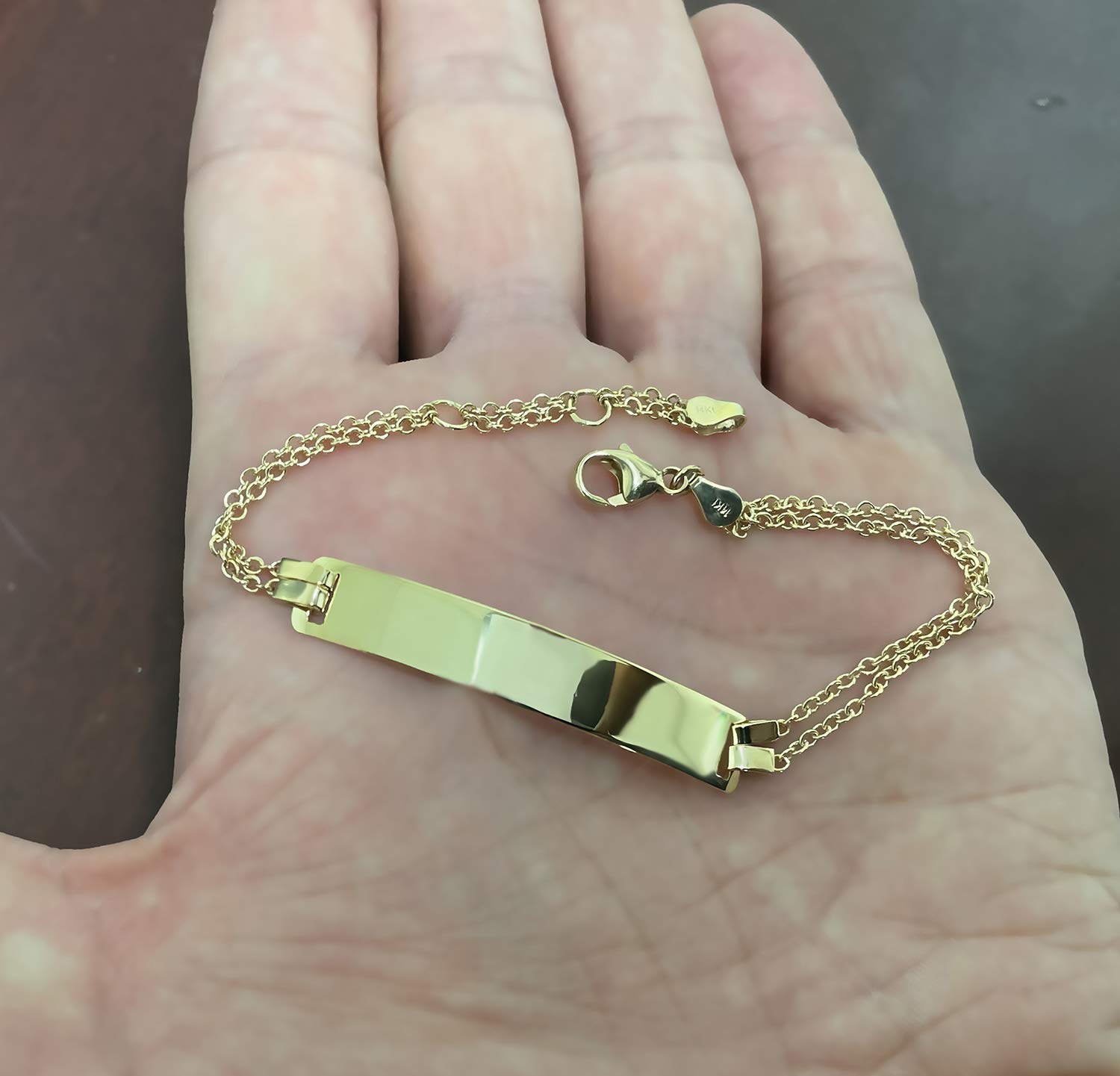 14kt Yellow Gold Name Bar Id Bracelet β Handmade 18k Solid Personalized Bracelets - Free Customizable Engraving Identification β Elegant Women's Gift Adjustable 6.5 ,7 ,7.5 Inches (Yellow, gold 14k)