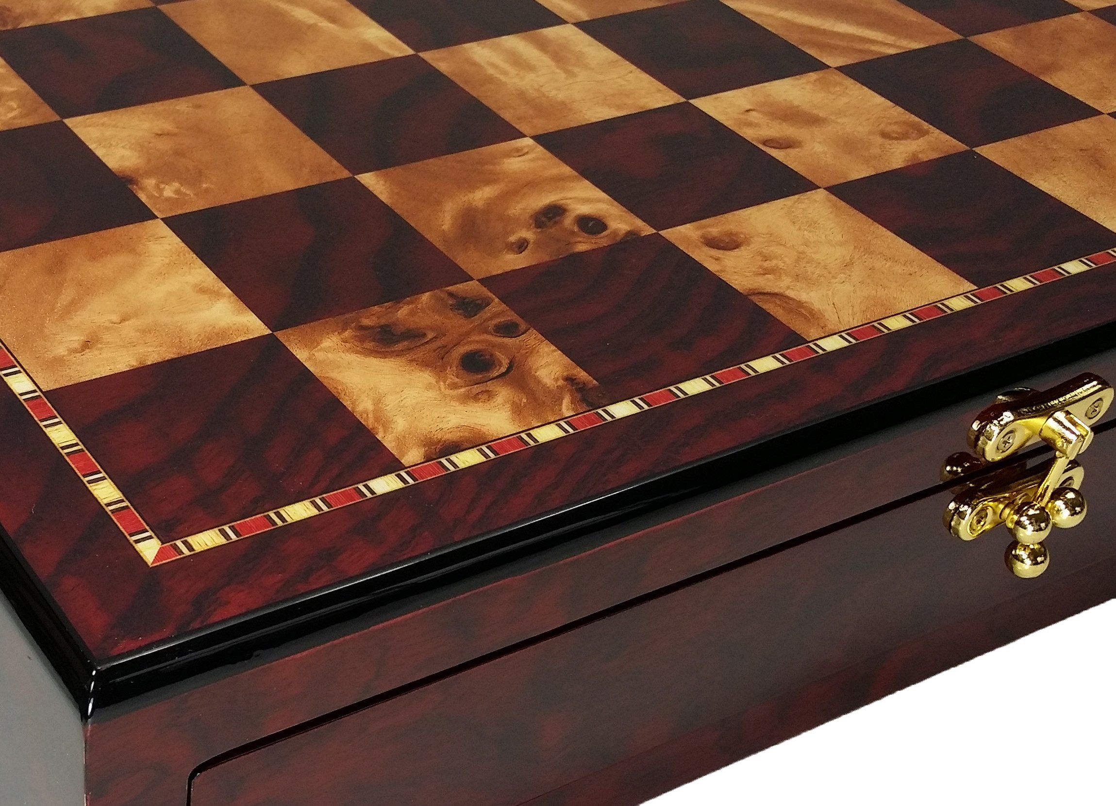 4 Queens - Large 4 3/8" King Staunton Luxury Bud Rosewood Chess Men Set W/ 20" Cherry Color Storage Board