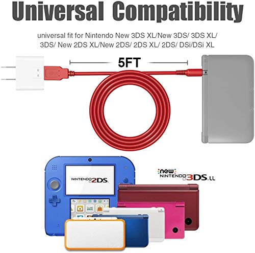 6amLifestyle [2 Pack] 5FT 3DS USB Charger Charging Cable, Power Cord for Nintendo New 3DS XL/New 3DS/ 3DS XL/ 3DS/ New 2DS XL/New 2DS/ 2DS XL/ 2DS/ DSi/DSi XL Bule/Red/Yellow