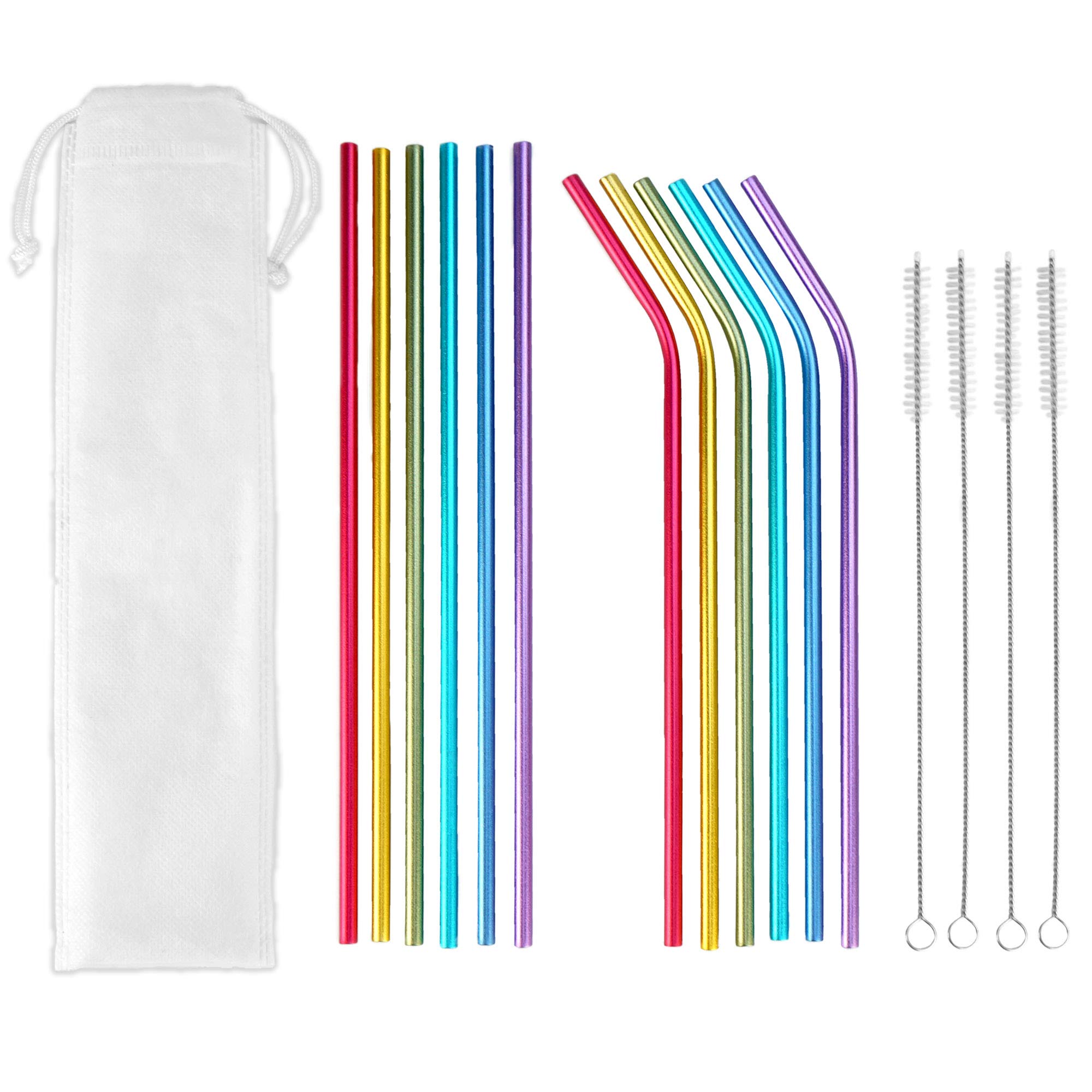 12 Pcs Reusable Metal Straws, Drinking Straws, Aluminum Straws, Smoothies Straws, Rainbow Colorful Straws for Party, Included Cleaning Brushes