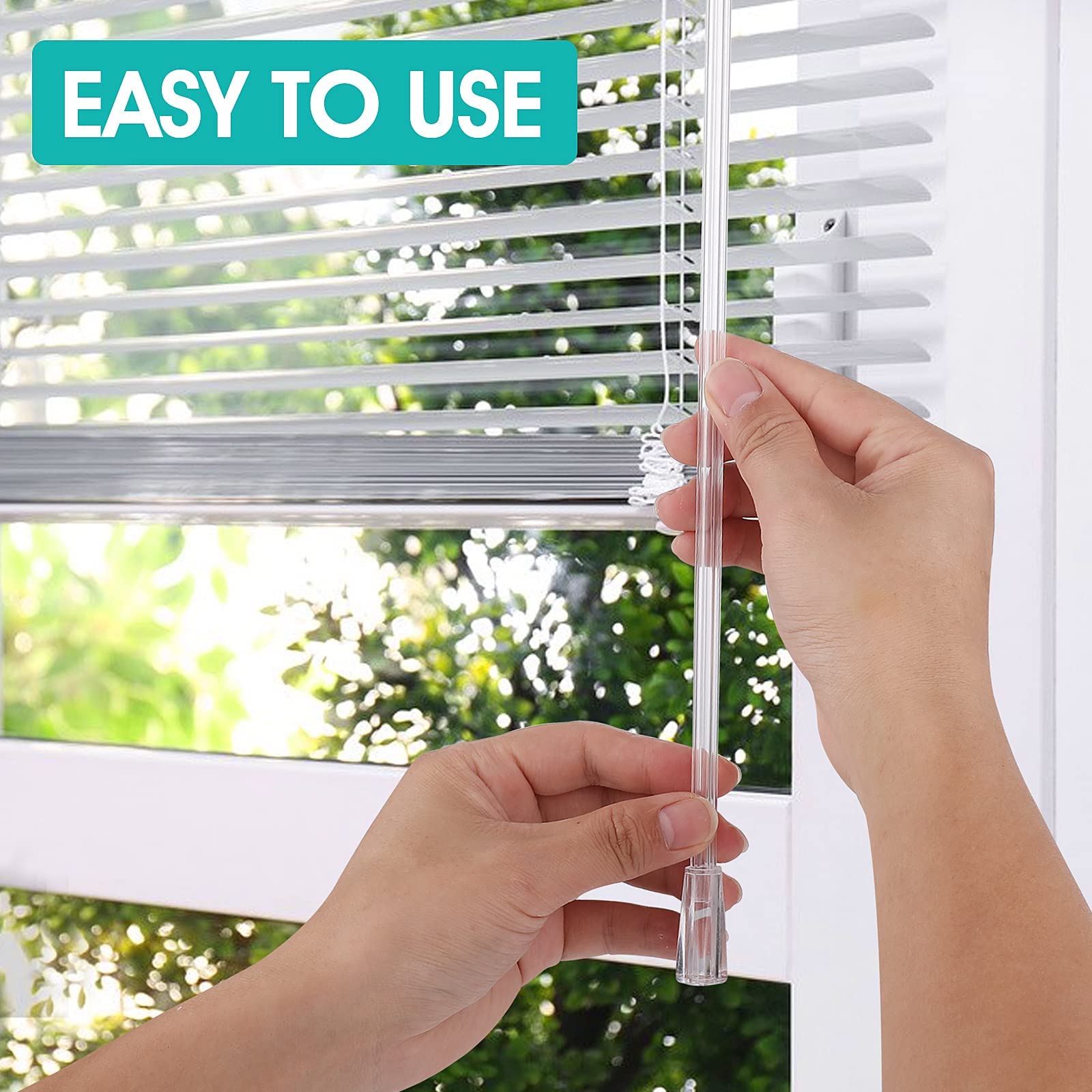 12 Inches Blind Wand Vertical Blinds Replacement Parts Blind Stick Tilt Rod with Hooks and Grips Clear Plastic Blind Opener Long Window Rod for Vertical & Wood & Cordless Blinds(2 Sets)