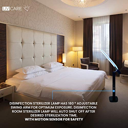 UV Care Light Sanitizer Lamp - UV-C Sanitizer Lamp for Commercial Home Offices Clinics & Rooms with Remote Timer | 180 ° Adjustable Swing with Motion Sensor Detection - with EPA Est Number