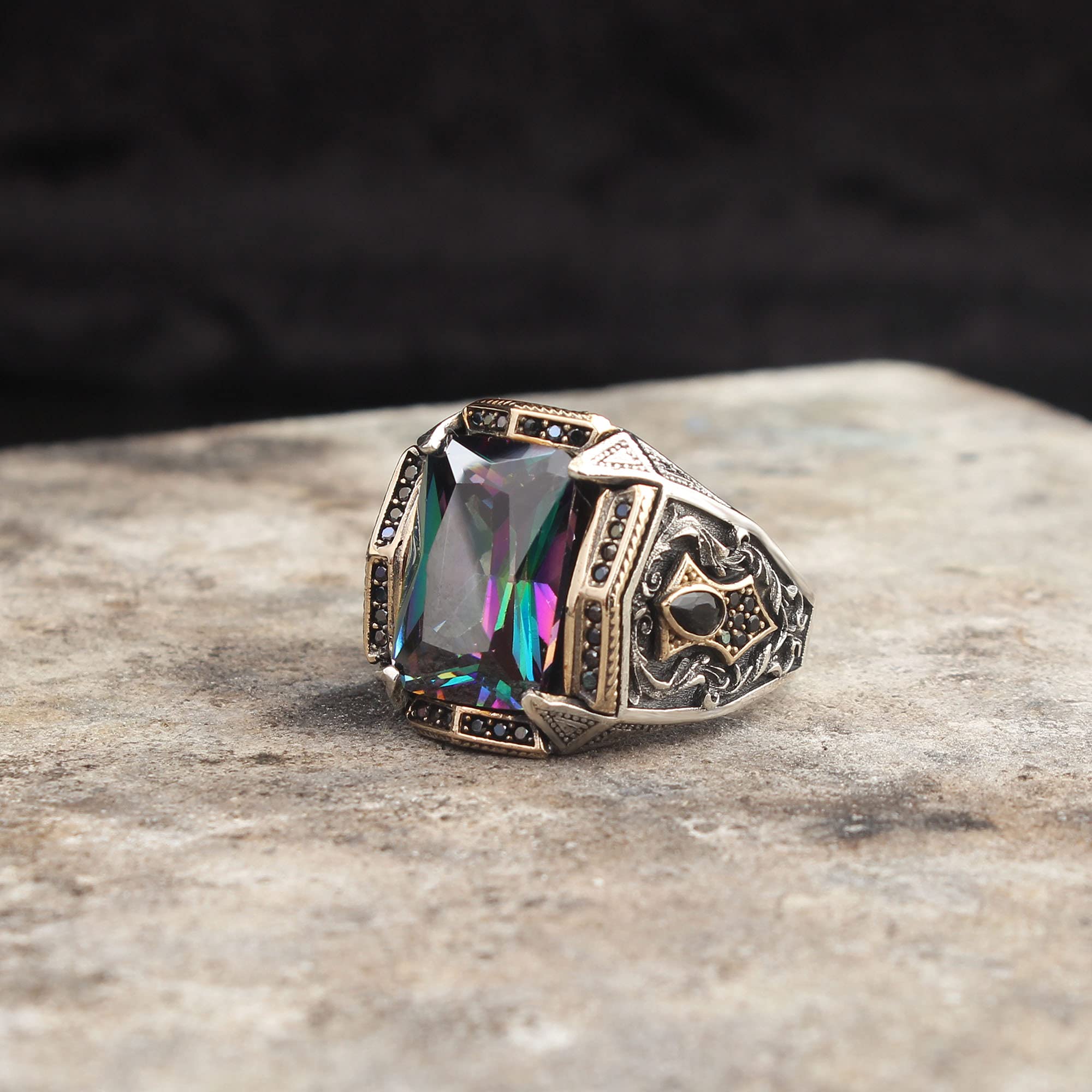 925 Sterling Silver Mens Ring, MysticTopaz GemStone Handmade Men Silver Ring, Turkish Silver Ring gifts for men handmade rings valentines day gifts for him