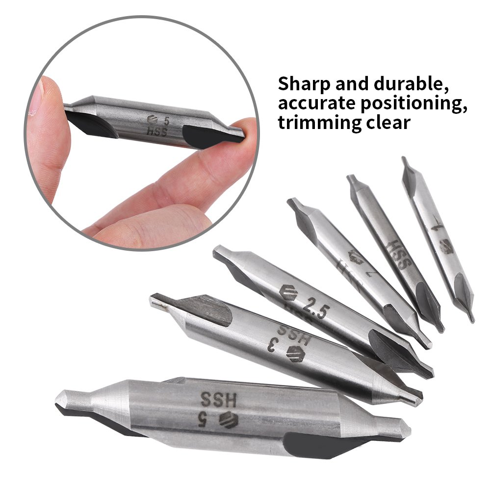 6pcs 1/1.5/2/2.5/3/5mm 60 Degree Triton Stainless HSS Center Drill Bit Set Lathe Mill Combined Centre Drill Countersink for Metal