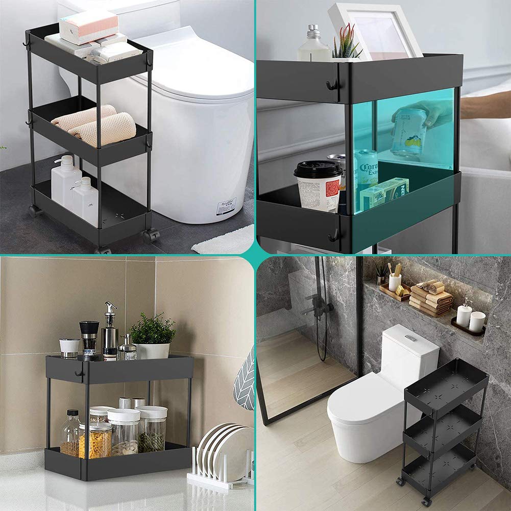 3 Tier Storage Shelves,Mobile Shelving Unit Organize,Bathroom Organizers with Casters Wheels for Bathroom Kitchen Laundry Narrow Places