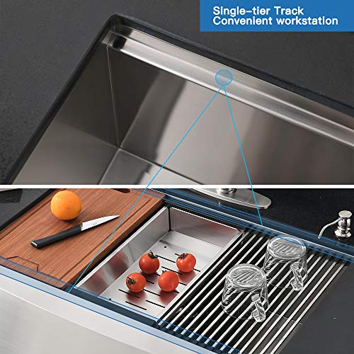 33 Inch Farmhouse Sink Workstation-Bokaiya 33x22 Stainless Steel Farm Sink Apron Front Workstation Kitchen Sink 16 Gauge Single Bowl Deep Kitchen Sink with Cutting Board
