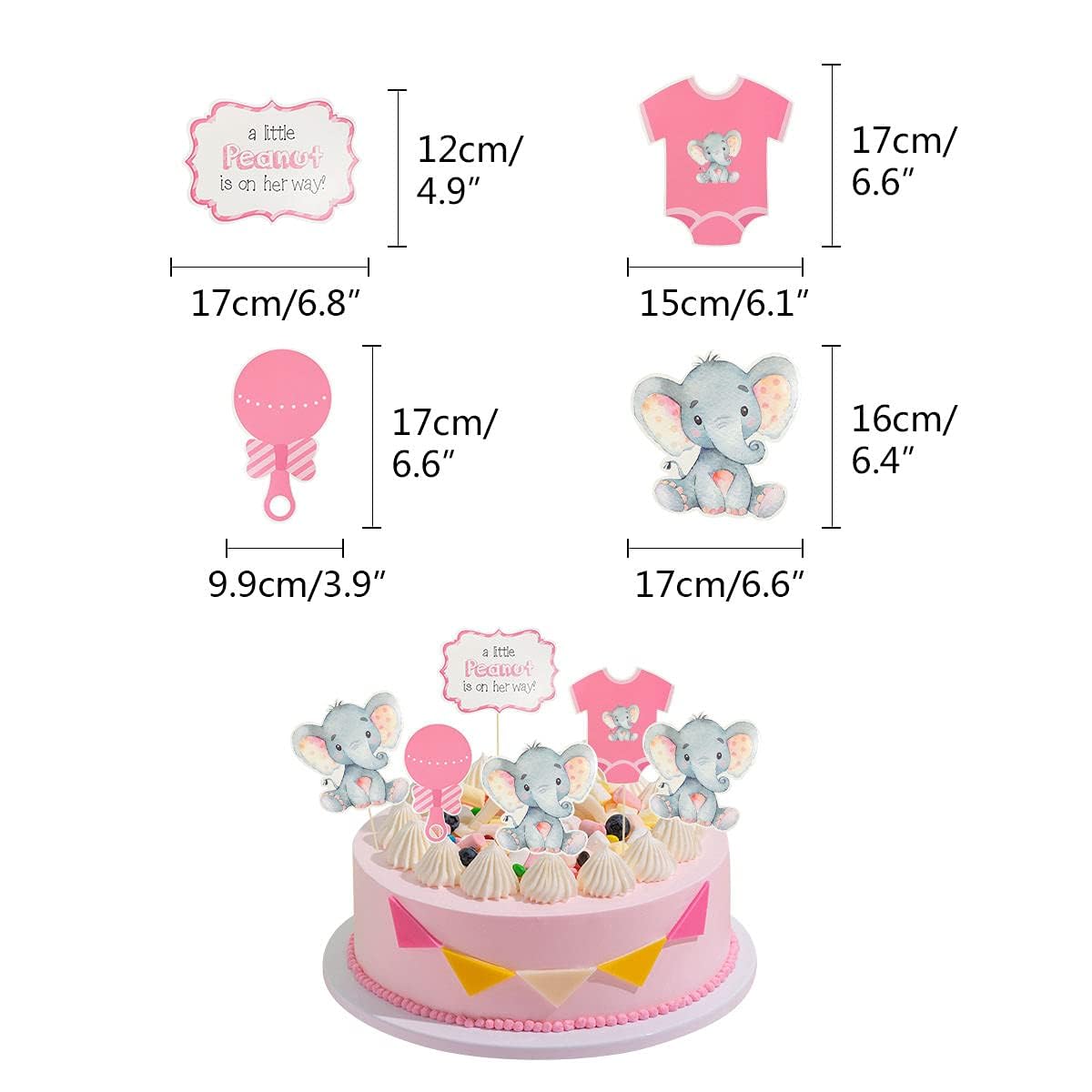 Elephant Baby Shower Decorations – It's a Girl Baby Shower in Pink and Gray Theme – Cute Elephant Party Kit – Virtual Baby Shower Decorations – Multipurpose Elephant Décor – Ready To Install